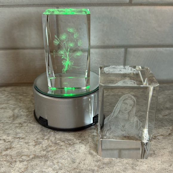 Accents | Vintage Laser Cut Etched Crystal Glass Cube Paper Weight Led ...